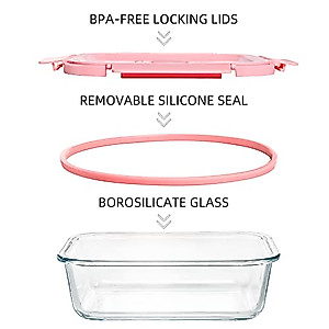 10 Pack Glass Meal Prep Containers with Lids and Steam Vent, Leak-Proof Food Storage Containers with Airtight Lids, Dishwasher / Microwave / Oven / Freezer Safe Glass Containers for Leftovers (Pink)
