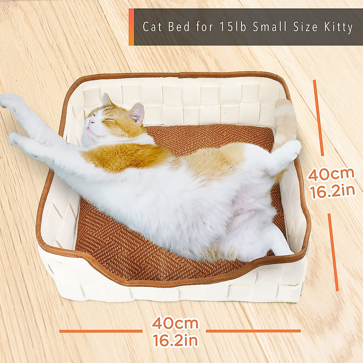 PrimePets 16 inch Cat Bed for Indoor Cats, with Reversible Mat, Anti Slip Washable Sleeping Bed for Small Breed Pets Dogs Animals, Square
