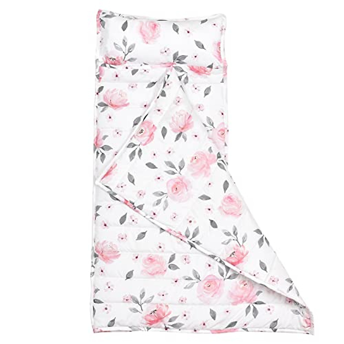 PHF Floral Toddler Nap Mat Set, with Removable Pillow for Toddler Girls, Soft and Lightweight for Daycare, Preschool, Travel, Kindergarten Sleeping Bag, Fits Ages 3-6 Years, Pink Floral