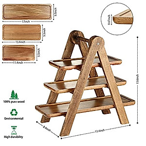 Wooden 3 Tier Serving Tray, Serving Trays for Entertaining, Solid Acacia Wood Party Serving Trays, Wedding Cupcake Stand, Fruit, Charcuterie, Appetizer Serving Tray, Cheese Board (Set of 3 Plates)