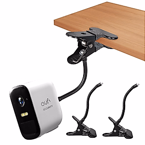 OkeMeeo Gooseneck Clamp Mount for Arlo Pro 4/Pro 3/Pro 2/Essential/eufy/Owlet Duo/Reolink Camera and More on Gutter,Window Guard,Tree(No Drill,Black, 2 Pack)