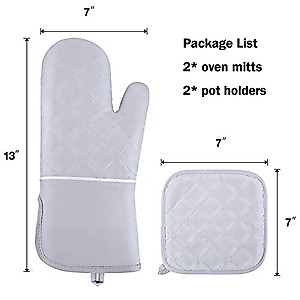 MIZATTO Oven Mitts and Pot Holders 4pcs Set – Kitchen Oven Glove High Heat Resistant 500 Degree Oven Mitts and Potholder with Non-Slip Surface & Cotton Lining for Baking, BBQ, Cooking (Gray)