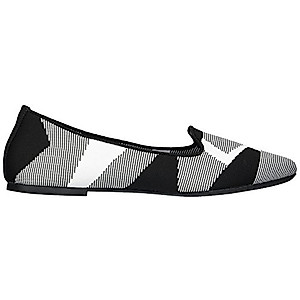 Skechers Women's Cleo-Sherlock-Engineered Knit Loafer Skimmer Ballet Flat, Black/White, 8.5 M US