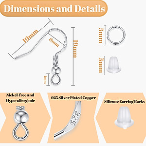 XIANNVXI 925 Silver Earring Hooks 900pcs Earring Hooks for Jewelry Making Hypoallergenic Earring Findings with Jump Rings Earring Backs Earring Making Kit for DIY