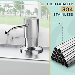 FORIOUS Soap Dispenser for Kitchen Sink, Built in Sink Soap Dispenser, Countertop Soap Dispenser with 500ML/18OZ Bottle, Lotion Dispenser for Kitchen Sink Built in Refill from The Top, Brushed Nickel