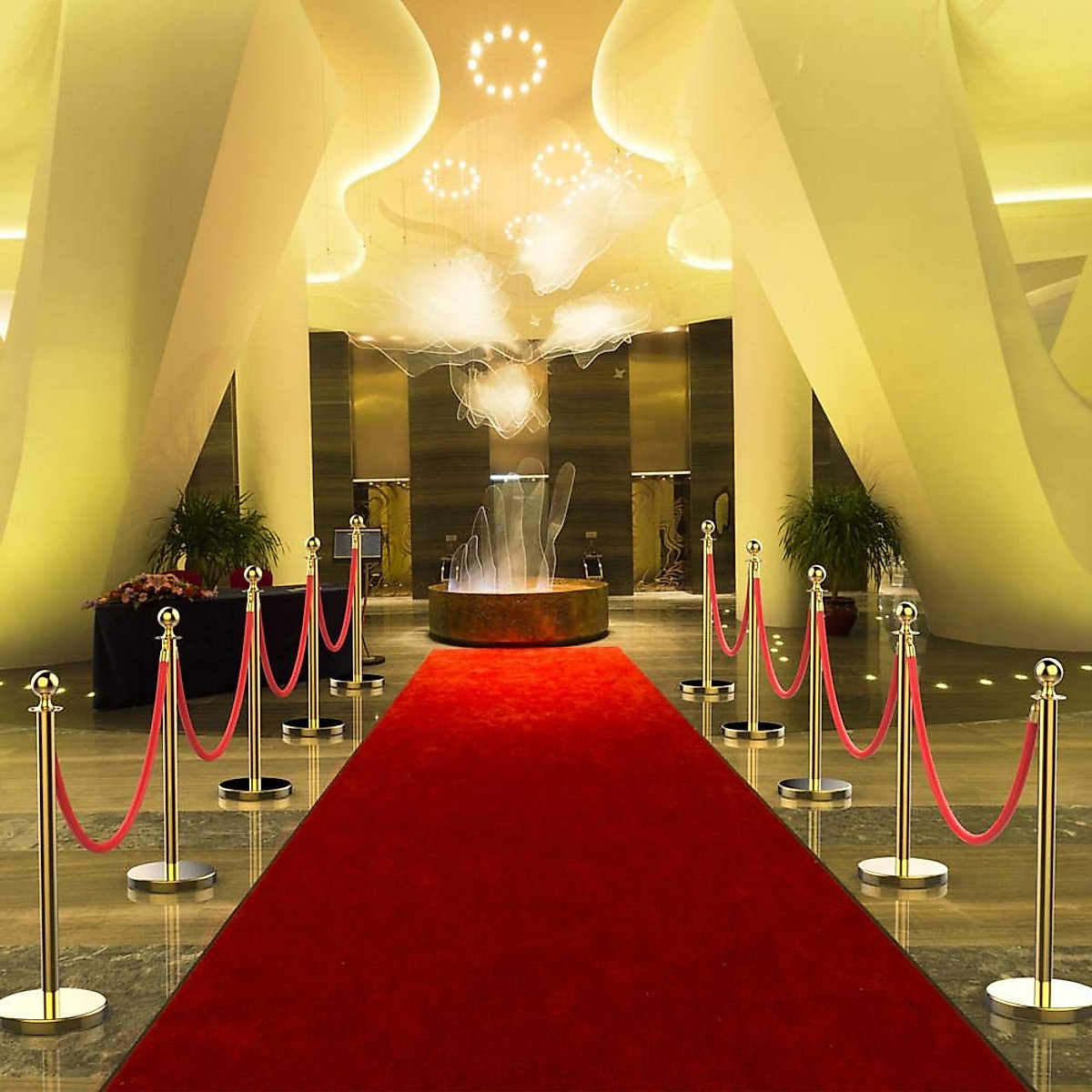 Yaheetech 2pcs Stainless Steel Stanchion Posts - 6.6FT Extended Red Velvet Rope Retractable Barriers Ropes Safety Barriers Set with Stable Base for Party Supplies Theater Hotels Clubs Museums, Gold