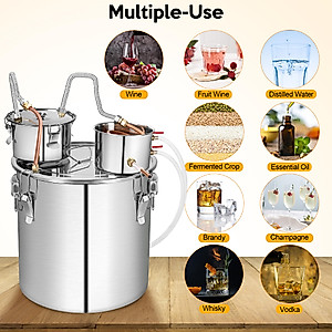 Rengue Alcohol Still 13.2 Gal, 50L Stainless Steel Alcohol Distiller Copper Tube with Thumper Keg, Home Brewing Kit Build-In Thermometer for DIY Whisky Wine Brandy Silver