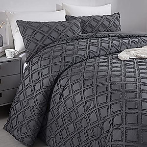 HOMBYS Boho Comforter Set California King Size, 108x98 Tufted Jacquard Geometry Bedding Comforter for King Bed, Shabby Chic Bed Sets with 2 Matching Pillow Cases,Grey