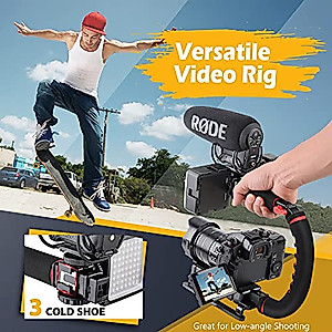 Zeadio Camera Smartphone Stabilizer, Foldable Handle Grip Handheld Video Rig with Carrying Case, Fits for All Camera, Camcorder, Action Camera, DSLR and All iPhone and Android Smartphones