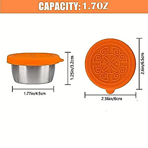 EFOBO 6 Piece Salad Dressing Container To Go, 1.7oz Reusable Small Containers with Lids, Fits in Bento Box for Lunch, Stainless Steel Leakproof Condiment Cup, Easy Open, Dipping Sauce Cups