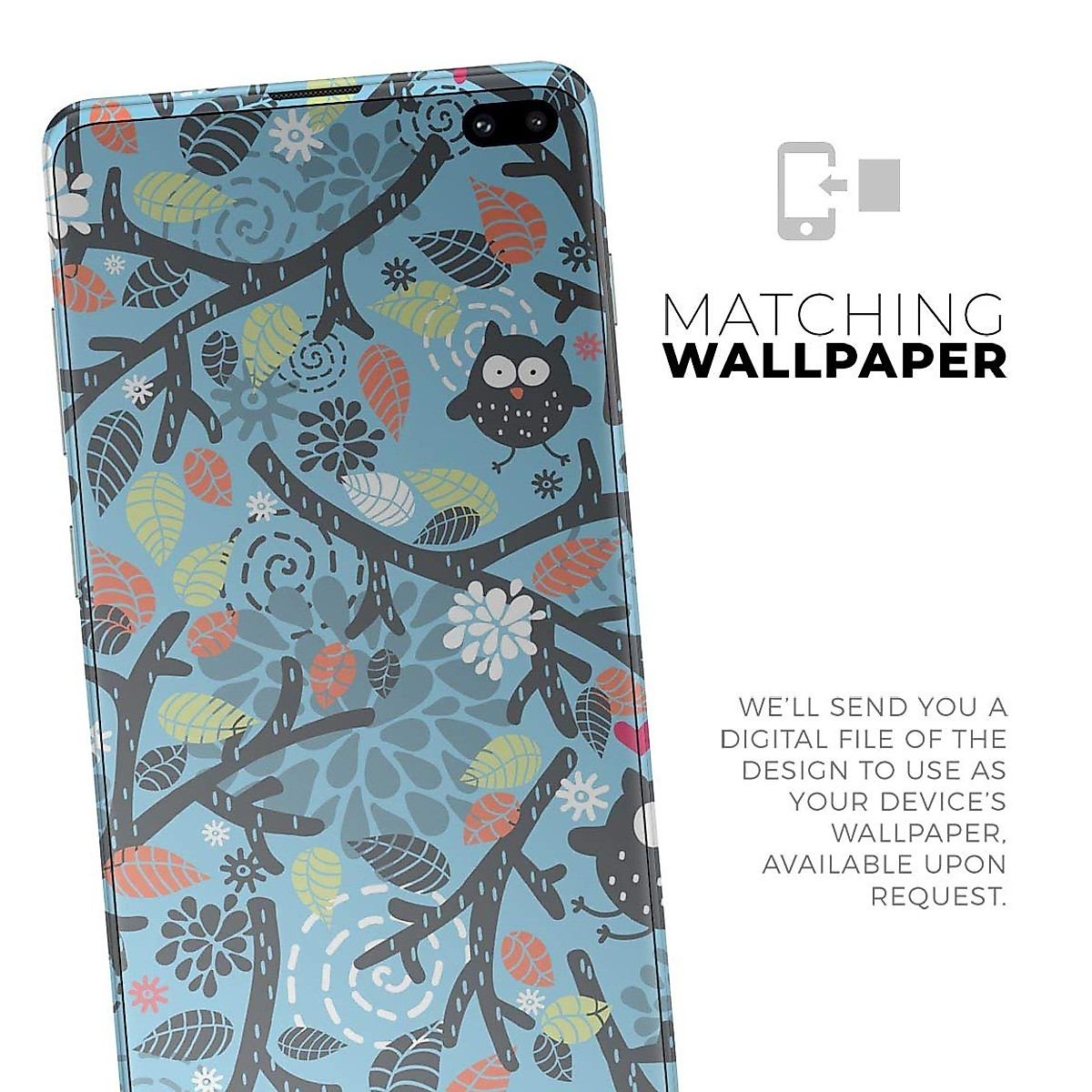 DesignSkinz Blue and Black Branches with Abstract Big Eyed Owls Protective Vinyl Decal Wrap Skin Cover Compatible with The Samsung Galaxy S20 (Screen Trim & Back Glass Skin)