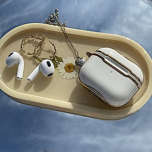 KIQ Armor for AirPods 3rd Gen Case Protective Cover w/Keychain for Women Men Kids for Apple AirPods 3rd Generation Case AirPods 3 Case Gold Trim - White