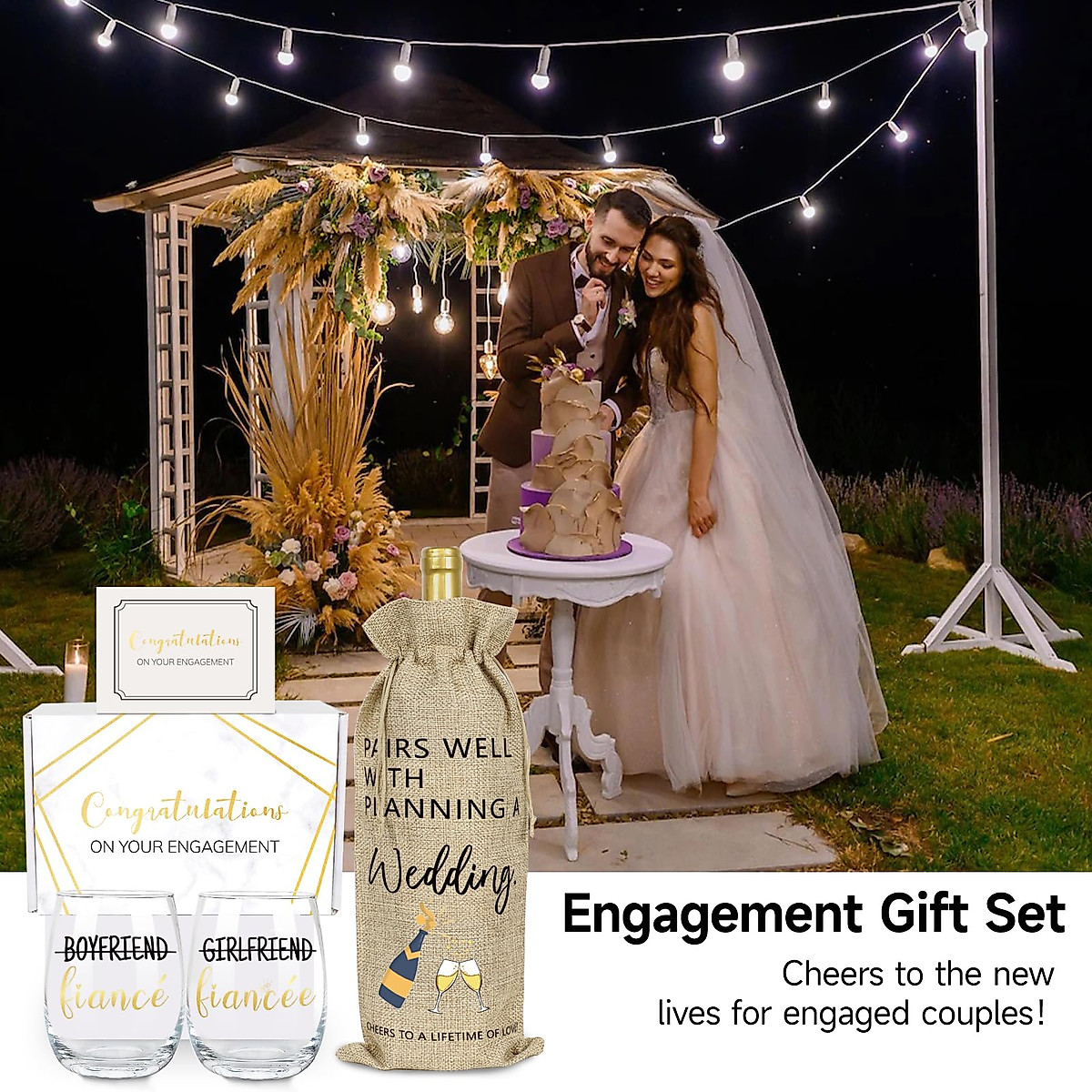 Engagement Gifts for Couples, Wine Coffee Glass Engaged Gift Set with Wine Bag for Women his and her him Fiance Fiancee Friend Girlfriend Boyfriend Newlywed, Bride and Groom to be, Bridal Shower Gift
