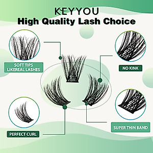 Lash Clusters,96 Pcs Cluster Lashes C Curl 10mm DIY Lash Extensions Eyelash Clusters,KEYYOU Volume Wispy Individual Lashes Soft&Comfortable Easy DIY at Home(Y01,C-10mm)