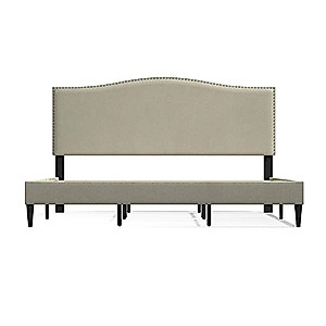 Glenwillow Home Kameli Upholstered Platform Bed Frame/Nailhead Trim Camelback/Mattress Foundation/No Box Spring Needed/Easy Assembly, Beige, California King