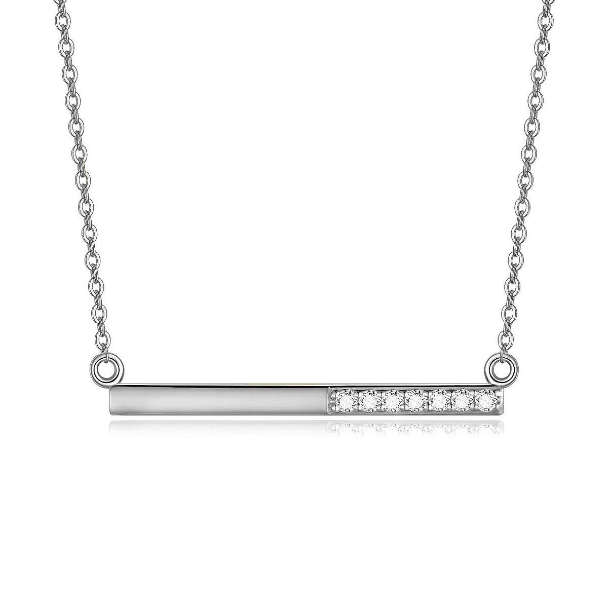 14K Solid Gold Diamond Bar Necklace for Women, 0.1 ct Round Natural Diamond White Gold Bar Pendants Fine Jewelry for Wife, Mom, Girlfriend (E-F, SI2-I1) 16"-18"