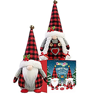 Christmas Gnomes Plush with Red Buffalo Check,2 Pack Handmade Christmas Valentine Tomte Swedish Scandinavian Figurine Nordic Gnomes Plush Christmas Elf Doll Xmas Ornaments for Home Decor