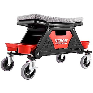 VEVOR Mechanic Stool 300 LBS Capacity Garage Stool Gift for Men, Heavy Duty Rolling Mechanics Seat, with Three Slide Out Tool Trays and Drawer, Tools for Automotive Auto Repair