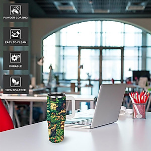 FOCIUZTA 40oz Pixel Art Nature Scenery Tumbler with lid, Travel Coffee Cup, Ideal for Easter, Gaming Enthusiast, Mother Day, and birthday gifts