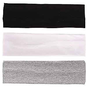 MapofBeauty 3 Pack Yoga Headbands Stretchy Cotton Head Band Hairwarp Sports Running Exercise Gym (Solid Color)