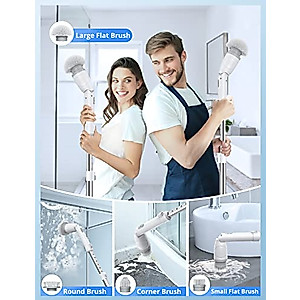 Electric Spin Scrubber, Voweek Power Scrubber with 4 Replaceable Brush Heads and Adjustable Extension Arm, Cordless Household Cleaning Brush for Bathroom Tub Tile Floor