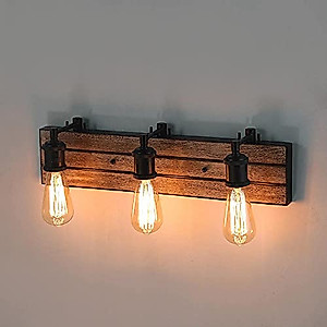 LOG BARN Vanity Lights, Bathroom Fixtures in Rustic Wood and Oil Rubbed Metal Finish, Farmhouse Wall Sconces with Adjustable Sockets Over Mirrors