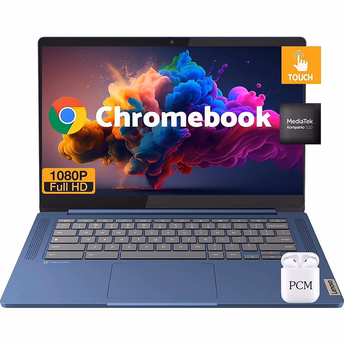 Lenovo Chromebook Laptop Computer, 14 FHD IPS Touchscreen Light PC, 8-Core MediaTek Kompanio 520, 4GB RAM, 64GB eMMC, Chrome OS, Wi-Fi 6, Long Battery Life, USB-C