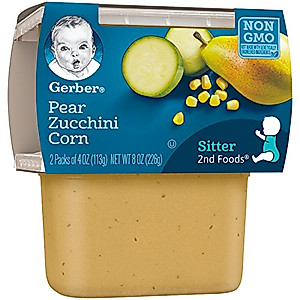 Gerber 2nd Foods Pear Zucchini Corn, 4 oz Tubs, 2 Count (Pack of 8)
