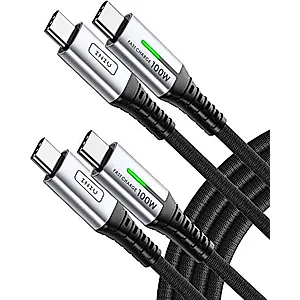 USB C to USB C Cable, INIU 100W [2-Pack 6.6ft] PD 5A Fast Charging Type C to Type C Cable, Nylon Braided USB-C Cord Phone Charger for Samsung S22 Note 20 iPad Pro MacBook Tablets LG Google etc.