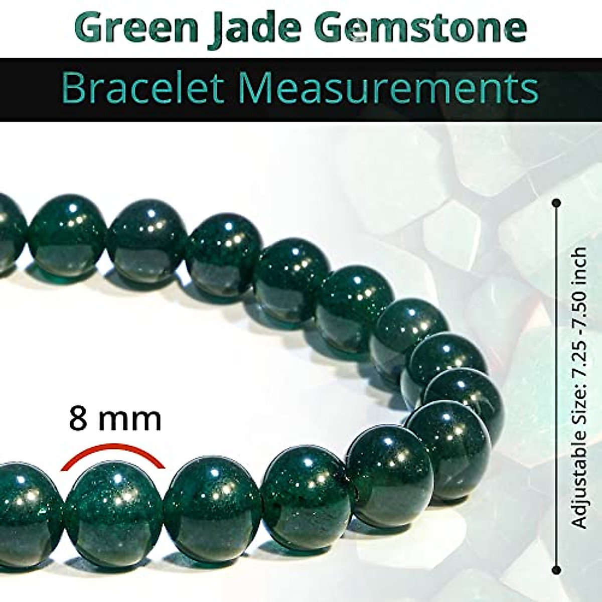Natural Green Jade Bead Bracelet – Healing Crystal Bracelet for Women, Men, and Teens – 8mm Round Beaded Bracelets – Bring, Good Luck, Wealth, Prosperity – Unisex Stretch Gemstone Protection Bracelet