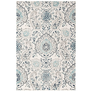 SAFAVIEH Madison Collection Area Rug - 6'7" x 9'2", Cream & Light Grey, Boho Chic Glam Paisley Design, Non-Shedding & Easy Care, Ideal for High Traffic Areas in Living Room, Bedroom (MAD600C)