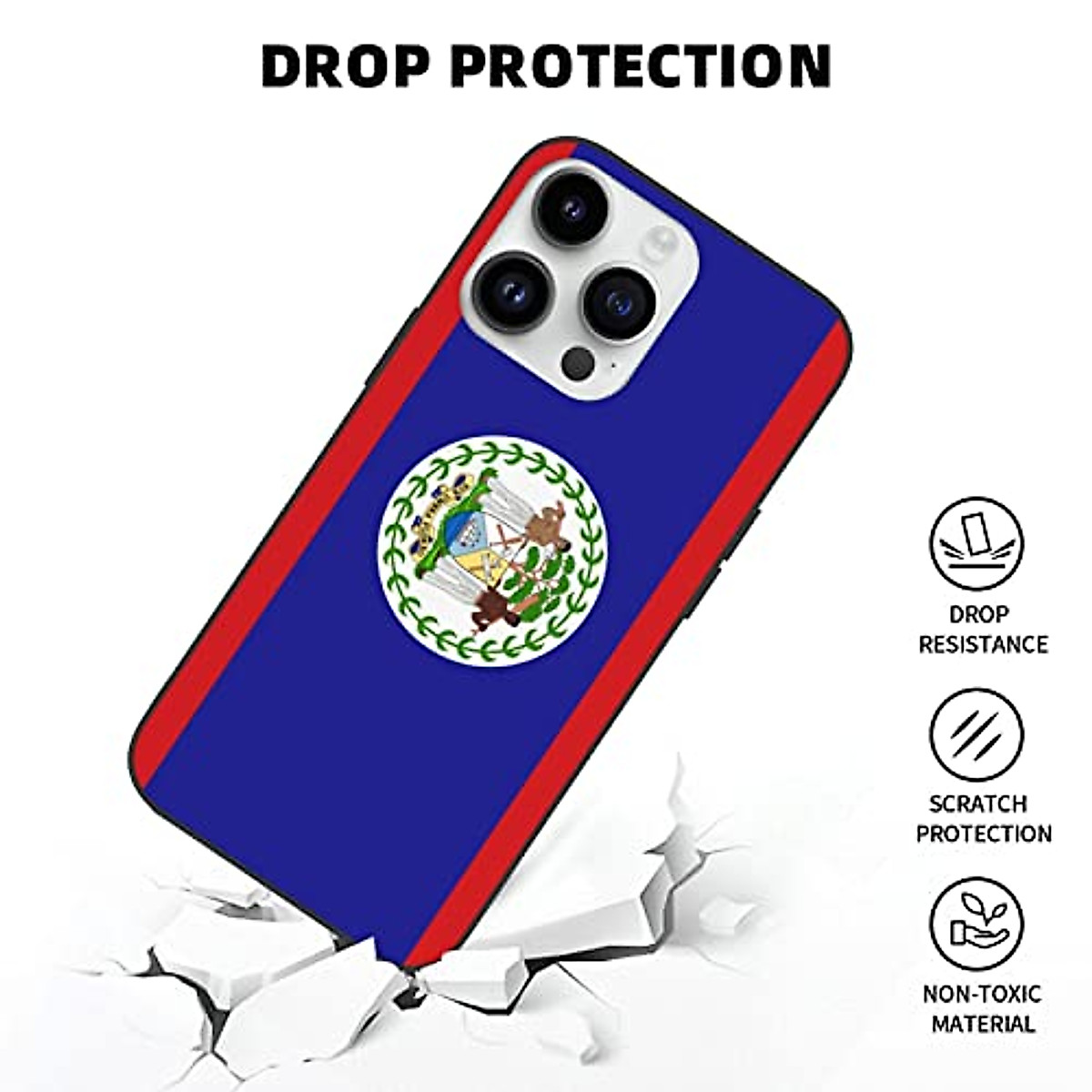 Flag of Belize iPhone 14 Pro Max Phone Case, You Can DIY On A Variety of Patterns White