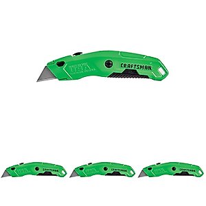 CRAFTSMAN Utility Knife, HI-Visibility, Retractable, 3 Blade (CMHT10589) (Pack of 4)