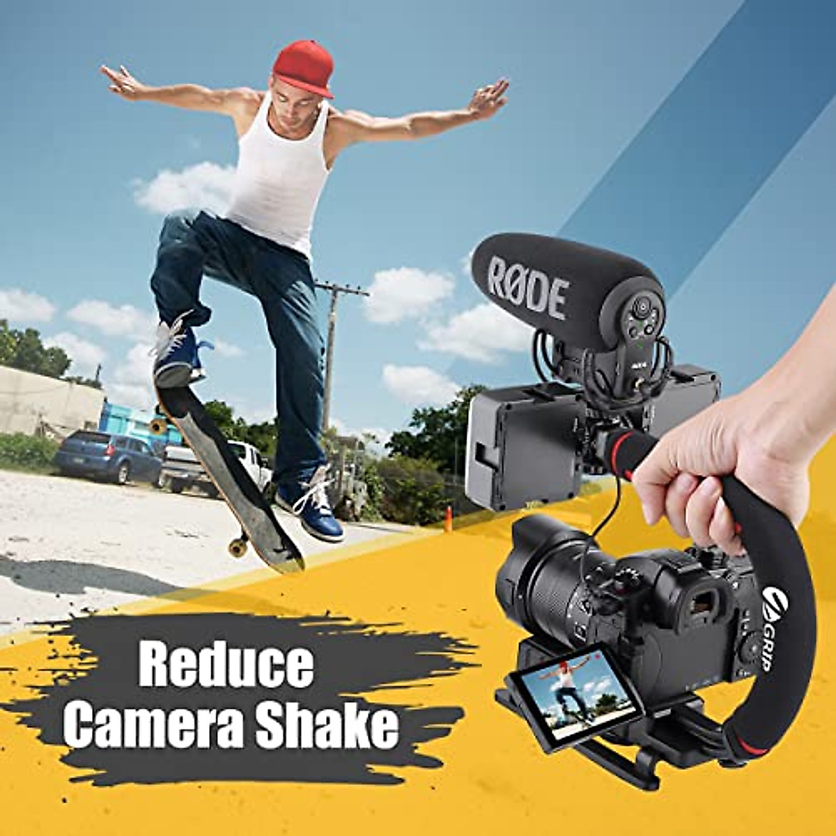Zeadio Video Action Stabilizing Handle Grip Handheld Stabilizer with Hot-Shoe Mount for Canon Nikon Sony Panasonic Pentax Olympus DSLR Camera Camcorder