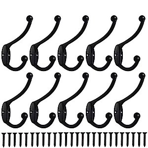 Coat Hooks 10 Pack Wall Mounted Hooks Metal Hooks Dual Robe Hook Rustic Hooks Retro Double Hooks Coat Hanger and Screws for Coat/Backpack/Bag/Towel/Key/Cap