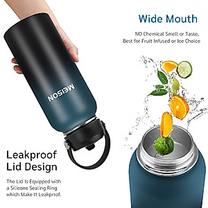 Insulated Water Bottle With Straw 32oz, Sports Water Bottle 1 Liter, Reusable Wide Mouth Vacuum 18/8 Stainless Steel Thermos Flask, Double Wall, BPA-Free (Deep Blue & Black, 32oz)
