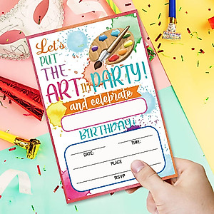 SHIEL-EVEN Paint Art Party Invitation, Art Party Paint Splatter Birthday Party Invitations with Envelopes, Art Painting Birthday Party Invitations, Art Party Supplies, Pack of 20 (DLM218)