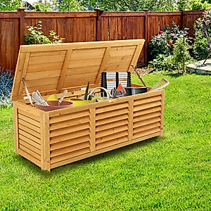 VINGLI 47 Gallon Wood Deck Box, Outdoor Storage Box for Tools, Cushions, Patio Storage Bench Container for Backyard, Porch, Garden (Natural)