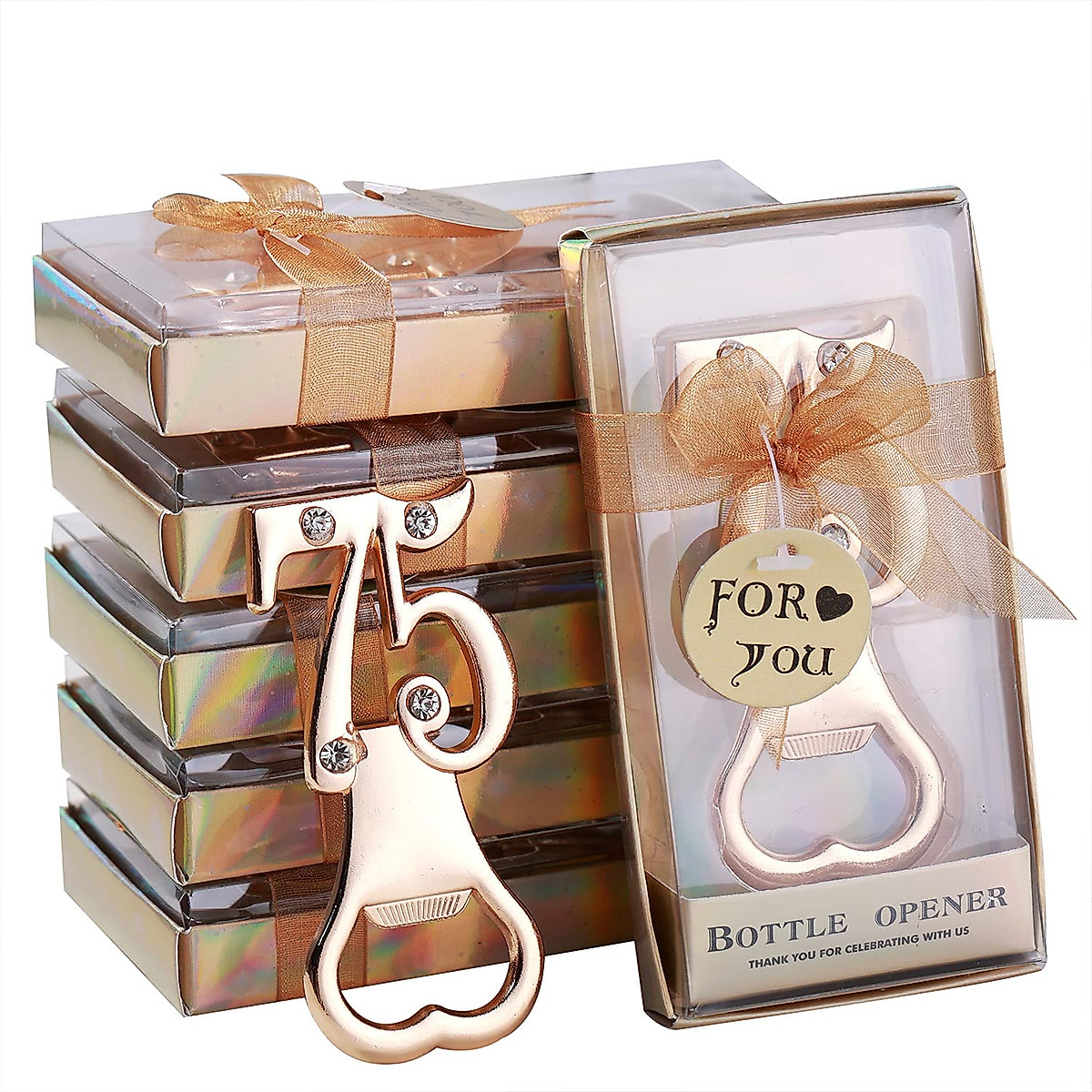 Yuokwer 12 PCS Bottle Openers Gold Birthday Party Favors 75 Anniversary Favors for Guests,Number 75th Birthday Party Decorations Beer Bottle Openers for Party Gift Souvenir Supplies (gold 75th, 12)