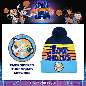Concept One Space Jam A New Legacy Tune Squad Kids Pom Cuffed Beanie Hat and Gloves Set, Blue, One Size