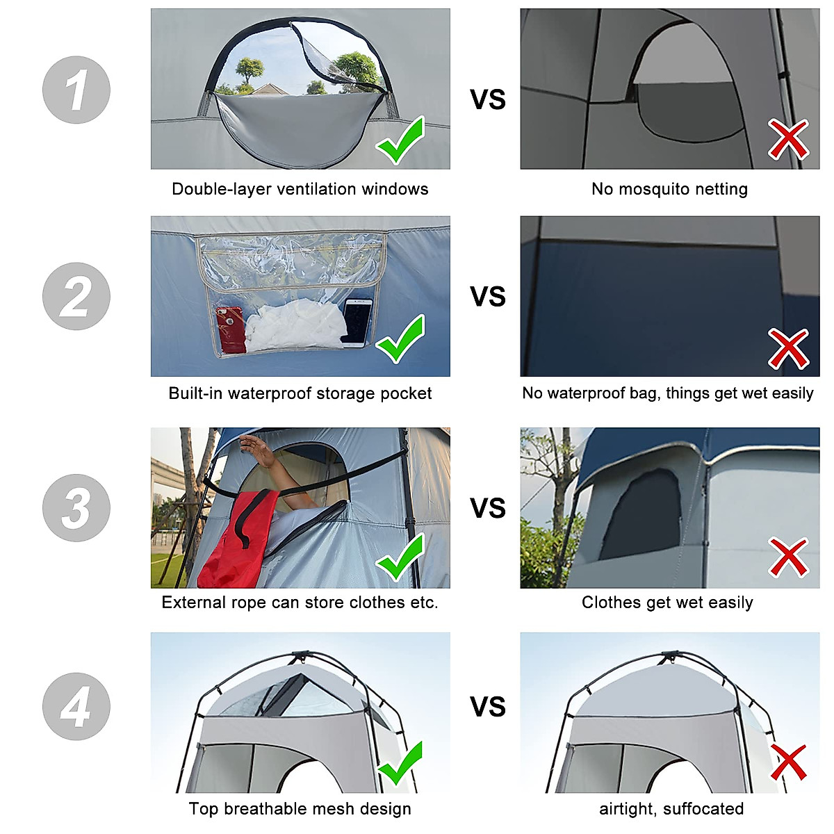 Shower Tent Large, Oversize Space Privacy Tent Portable Camping Toilet Tent Outdoor Beach Dressing Changing Bathing Room Camping Privacy Shelters 5.2 ft x 5.2ft x 7.9ft Shower Tent for Camping