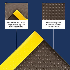 Notrax 417 Bubble Sof-Tred™ with Dyna-Shield® 3' x 12' x 1/2" Anti Fatigue Mat, Slip Resistant Bubble Textured Surface, Ideal for Industrial and Commercial Workplaces, Black/Yellow, 417S0312BY