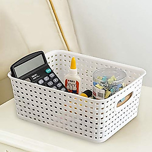 AnnkkyUS 6-Pack White Storage Plastic Baskets, Plastic Weave Basket for Organizing