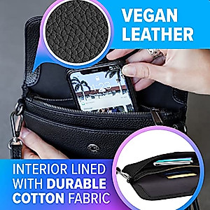 DefenderShield EMF Protection Clutch Purse - RFID Blocking Anti Radiation Crossbody Wristlet Handbag - Vegan Leather Bag, Black Pebble Grain