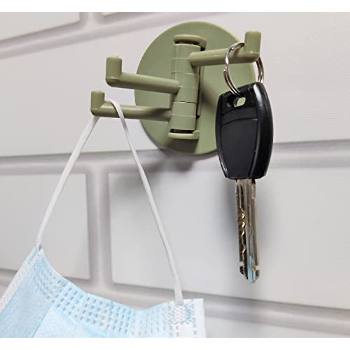 Fineget Adhesive Hooks for Hanging Door Kitchen Bathroom Hooks 3 Rotatable Arms Round Sticky Hooks Green 2 Pairs