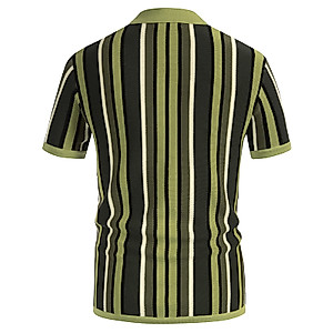 PJ PAUL JONES Mens Short Sleeve Knit Golf Shirt Retro 90s Stripe Polo Shirts Green L