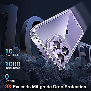 LK [3-in-1] for iPhone 14 Pro Case, with 1 Set Lens Protector + 2 Pcs 9H Tempered Glass Screen Protector, [Military Grade Shockproof] [No Yellowing] All-Round Protection Kit 6.1 inch - Clear