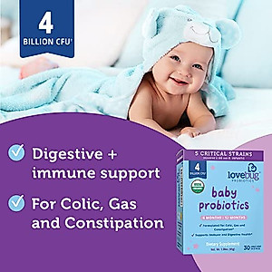Lovebug Award Winning USDA Organic Probiotic for Babies | Multi-Strain 4 Billion CFU | Easy-to-Take Powder | Sugar Free | Ages 6-12 Months | 30 Packets