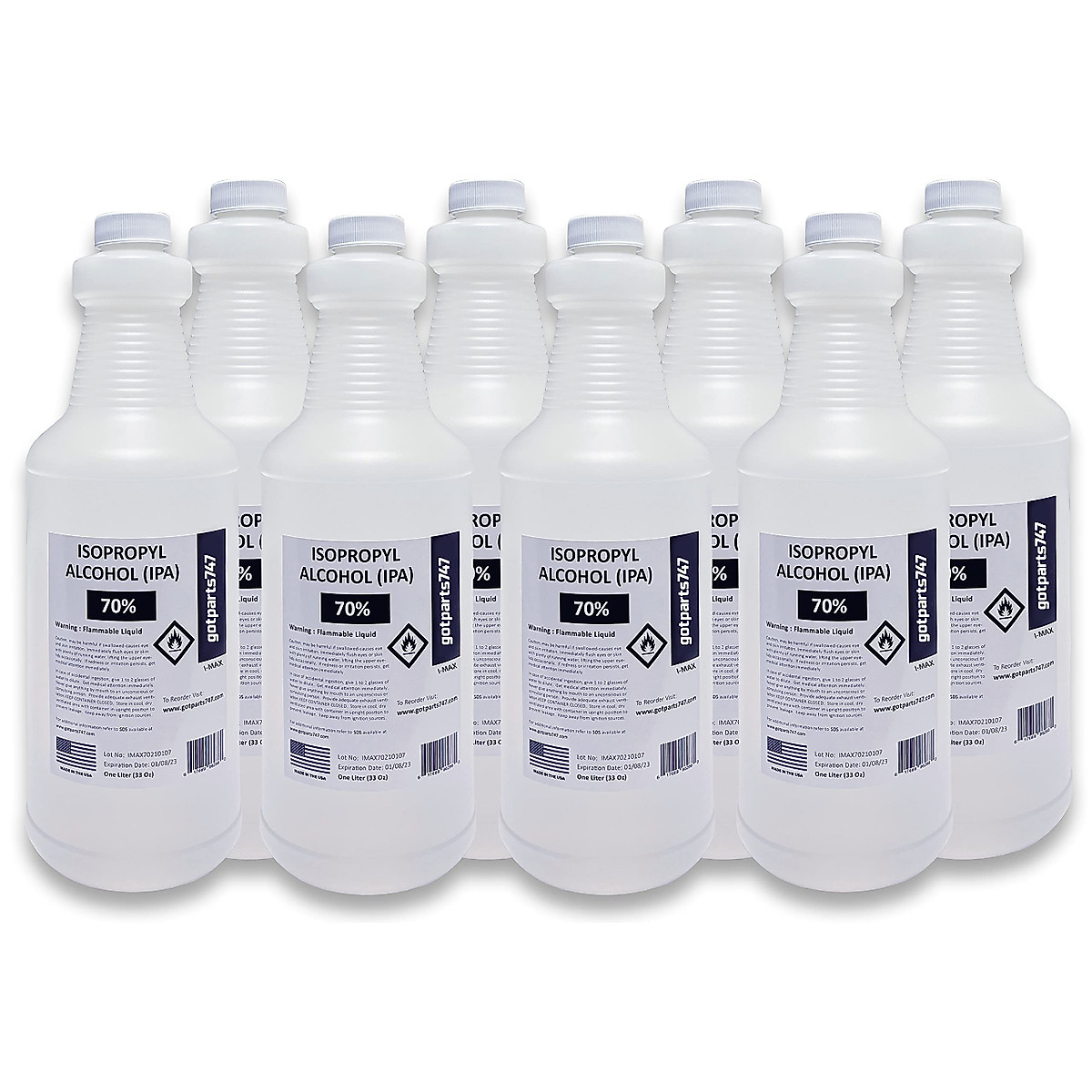 Isopropyl Alcohol 70% - 8 x 1000 ml (More Than 2 Gallons) USP Grade IPA 70 Percent - Made in The USA