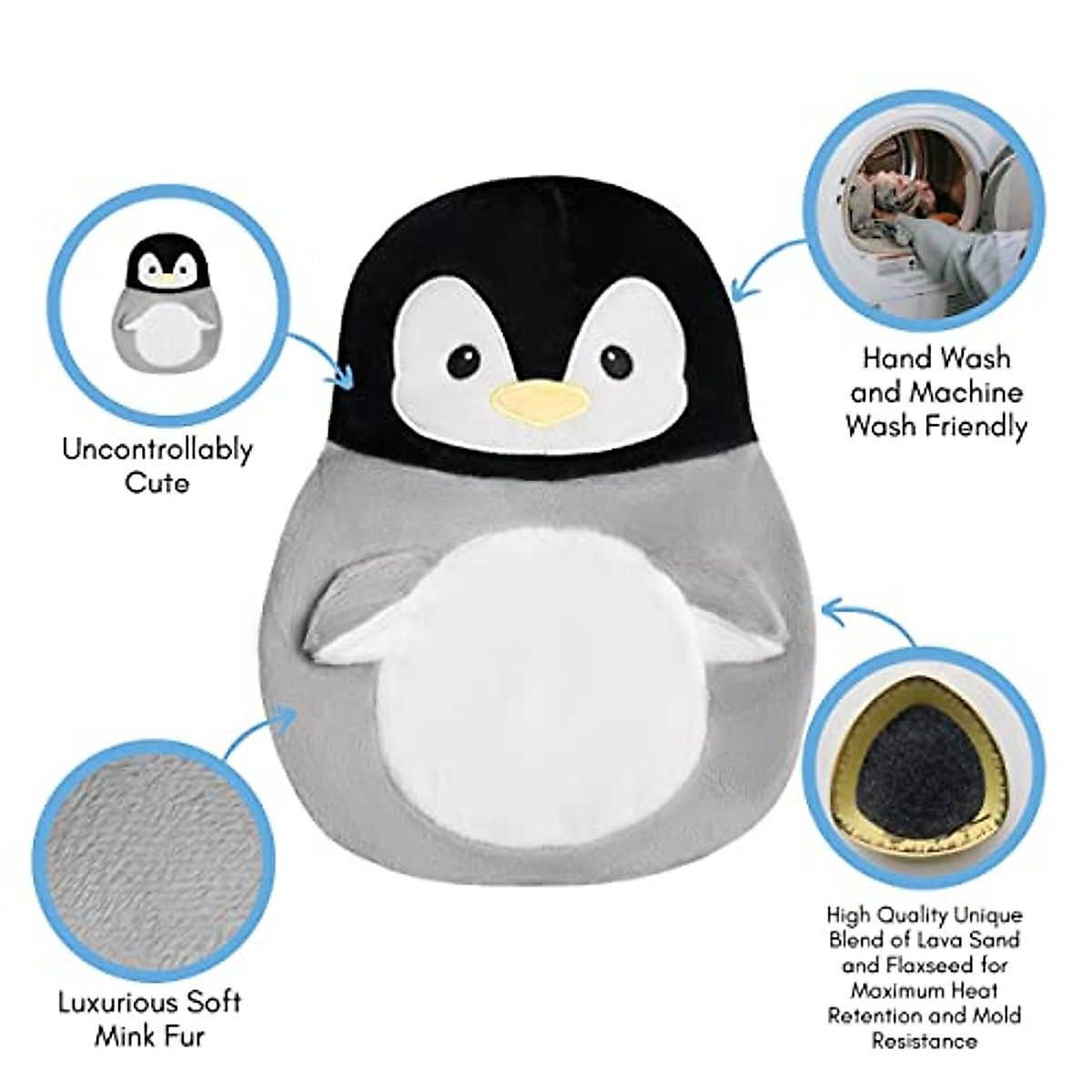 CUDL Plush Microwavable Heating Pad Stuffed Animal | Weighted Heating & Cooling Pad for Cramps & Pain Relief | Natural Remedy for Back Pain, Shoulders, Neck, Muscles, Knees & Joints | Penguin